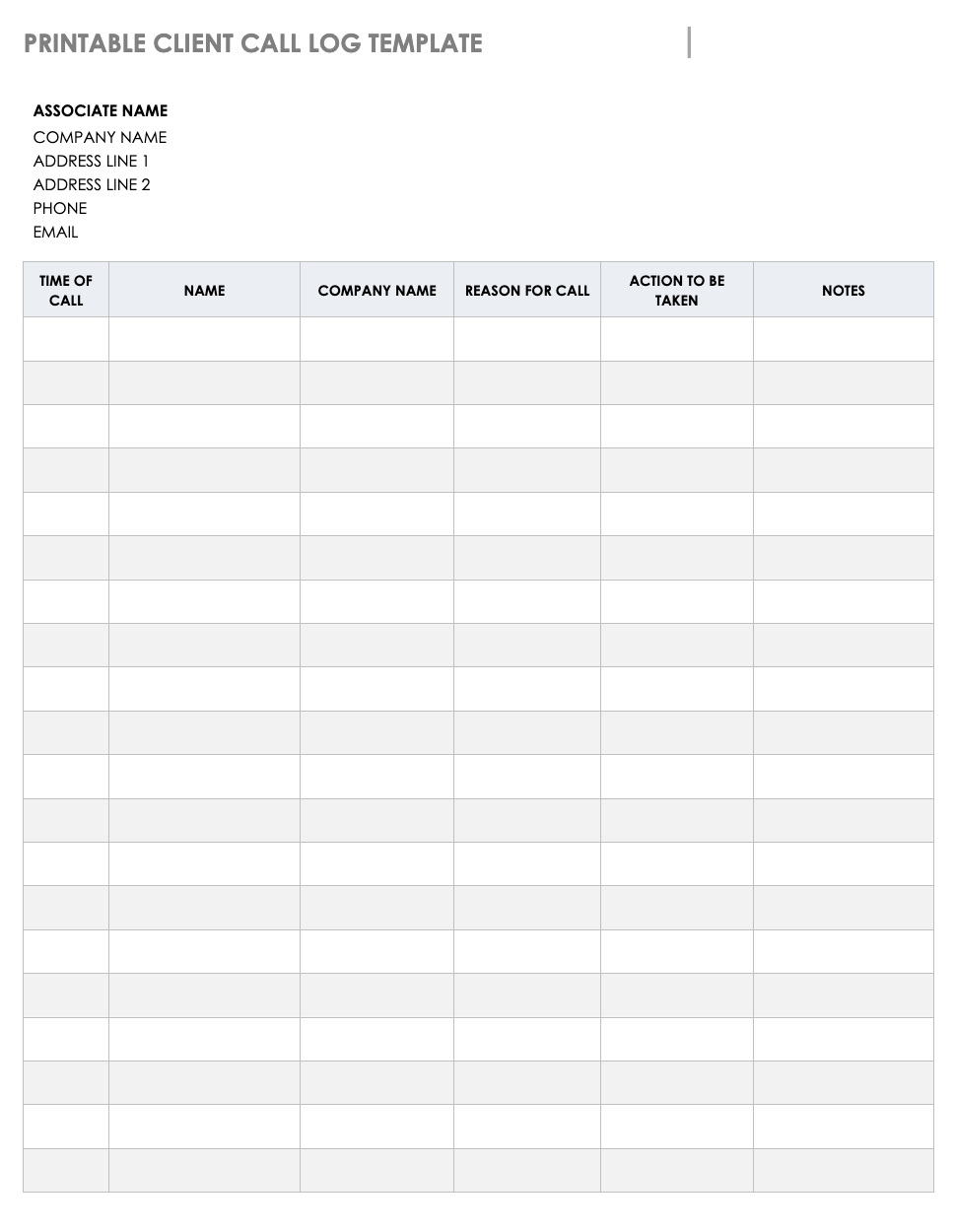 6 best free templates for phone call log – Business Improvement and ...